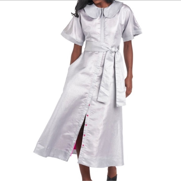 BURU | Dresses | Buru White Label Peter Pan Collar Day Gown Midi Silver ...
